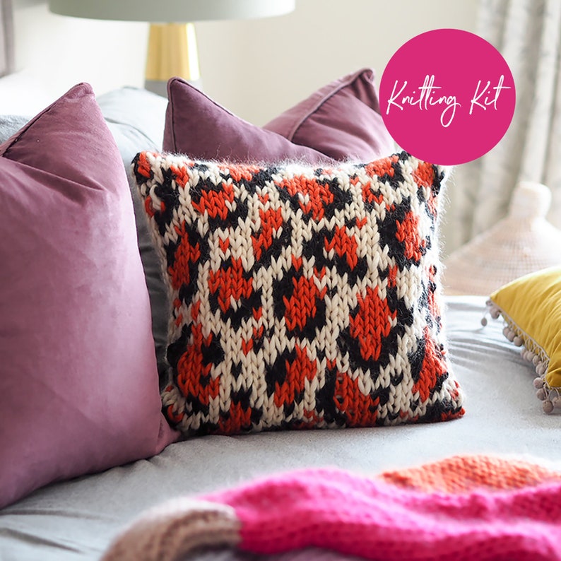 Knit Kit 'Wild Child' Leopard Print Chunky Cushion | Etsy