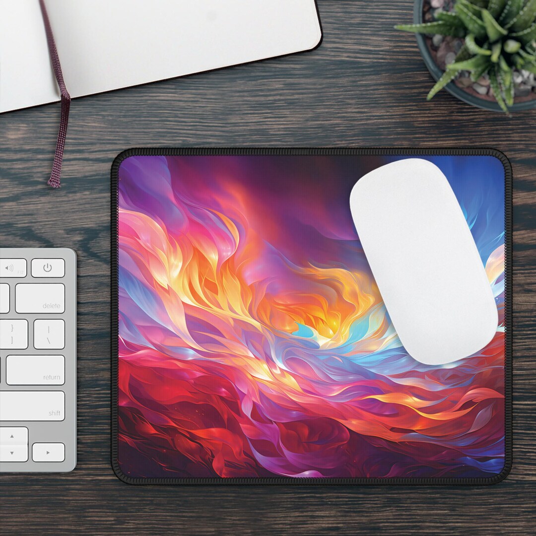 Abstract Fire and Ice Gaming Desk Mat | Vibrant Cosmic Swirl Playmat ...