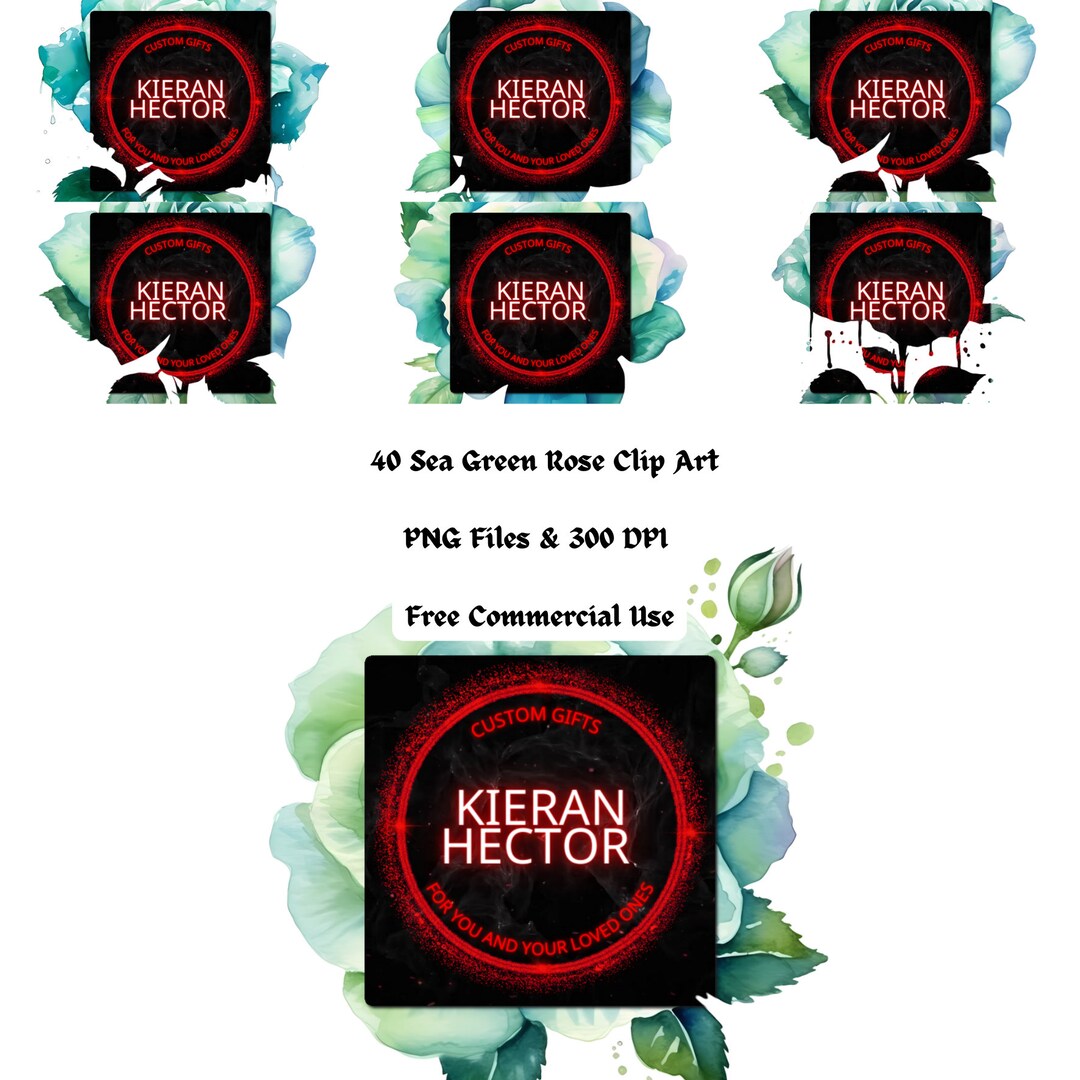 Elegant Sea Green Rose Clipart - Instant Download, High Resolution ...