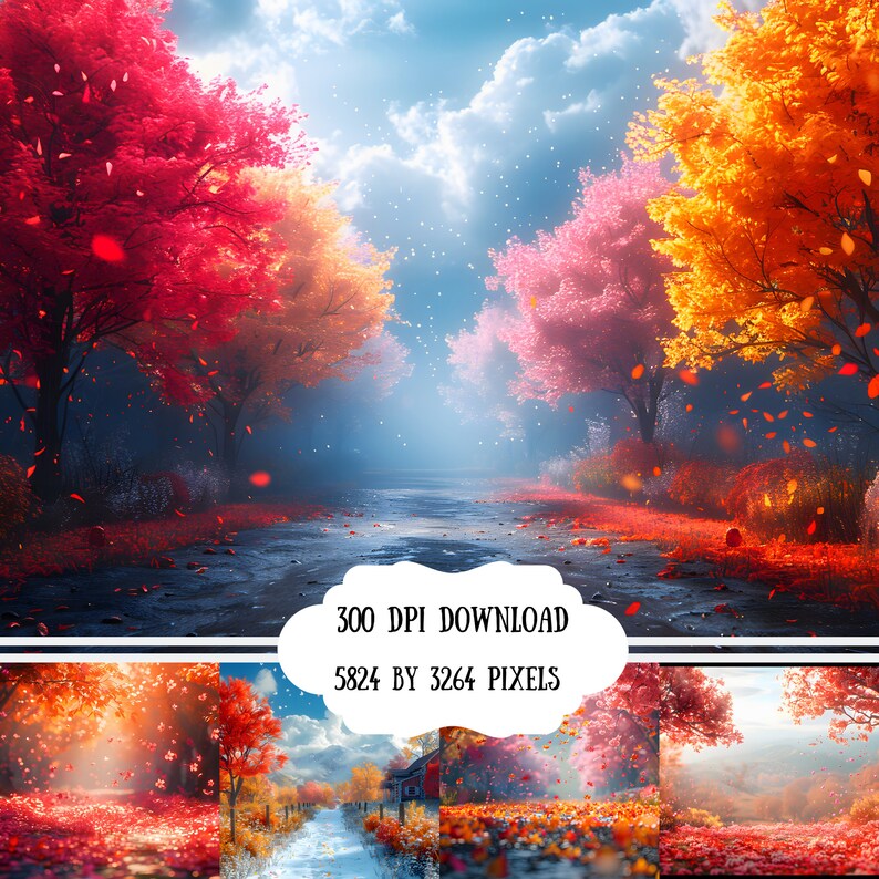 Complete Bundle: Seasonal Digital Backgrounds Lush Spring & Warm Autumn ...