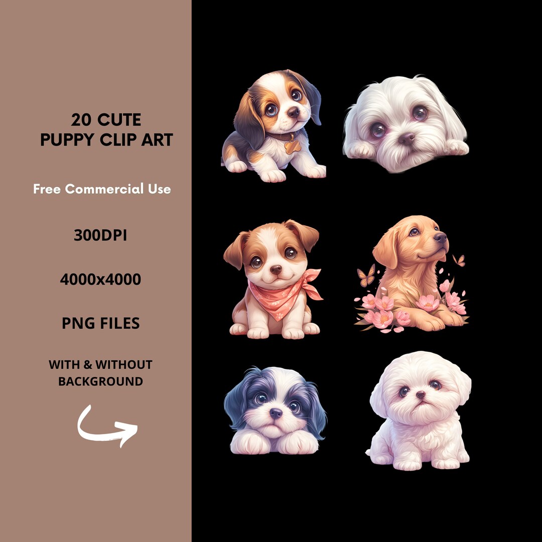 PUPPY DOG Designs Png Clip Art BUNDLE, Cute Pet Animal Decorative ...