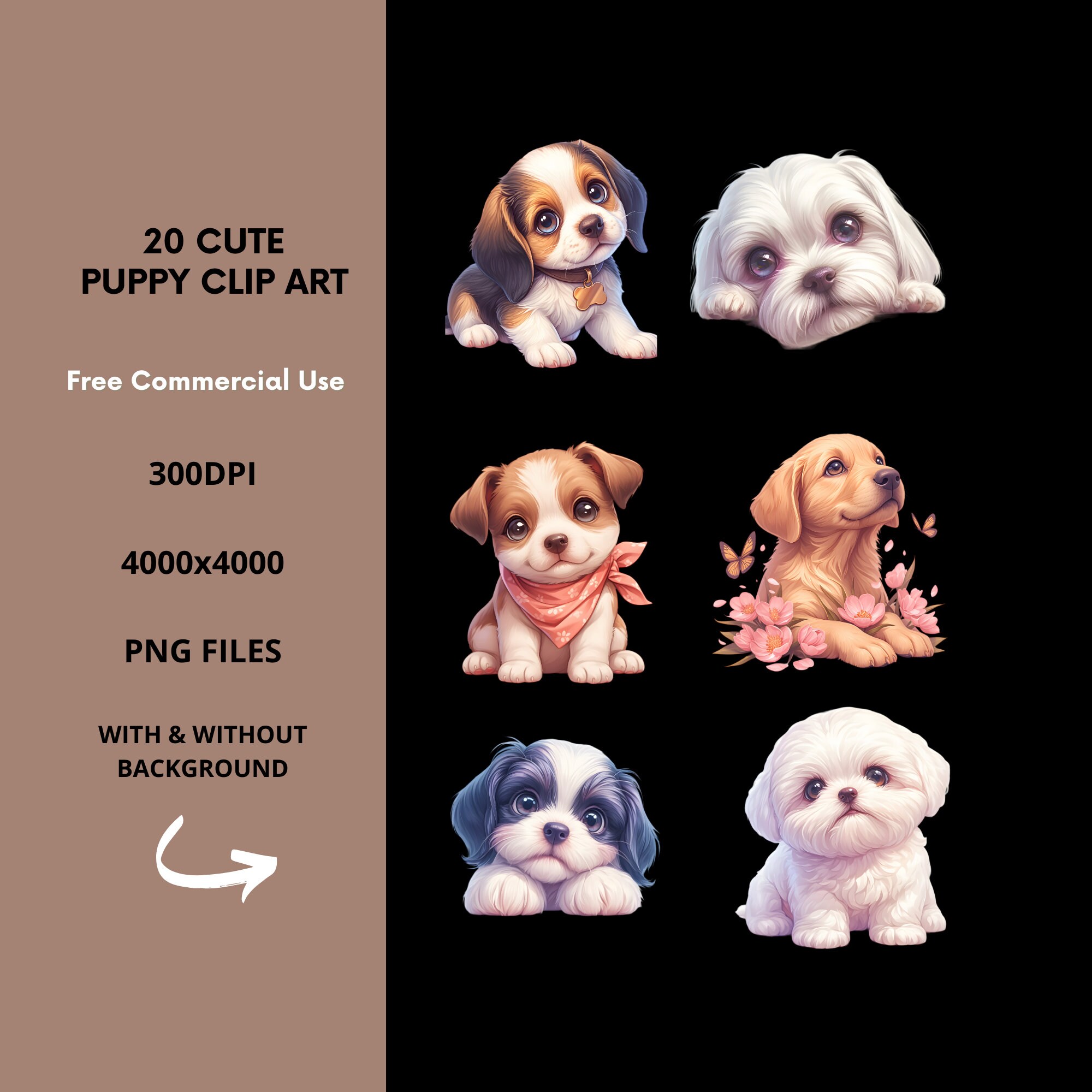 PUPPY DOG Designs Png Clip Art BUNDLE, Cute Pet Animal Decorative ...