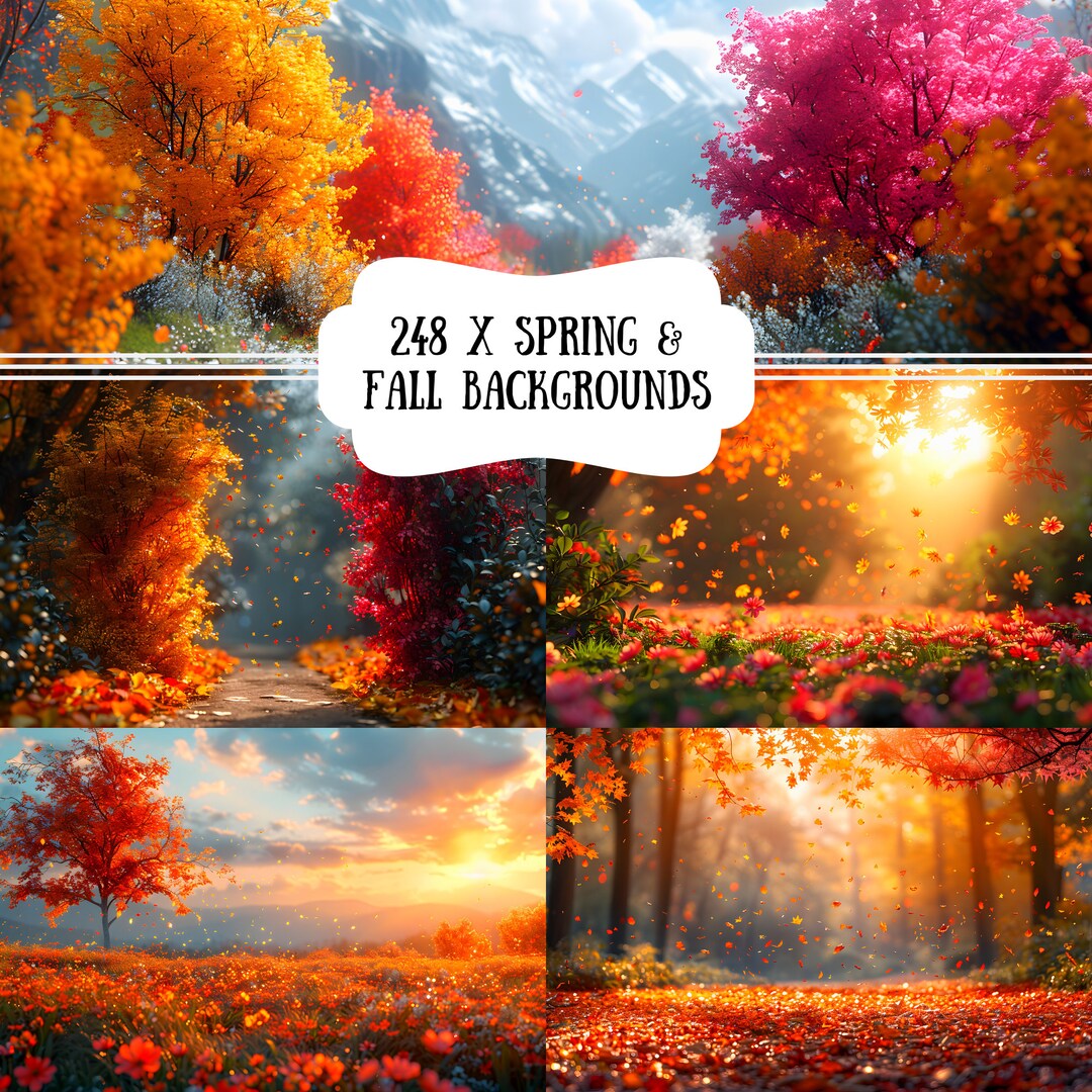 Complete Bundle: Seasonal Digital Backgrounds Lush Spring & Warm Autumn ...