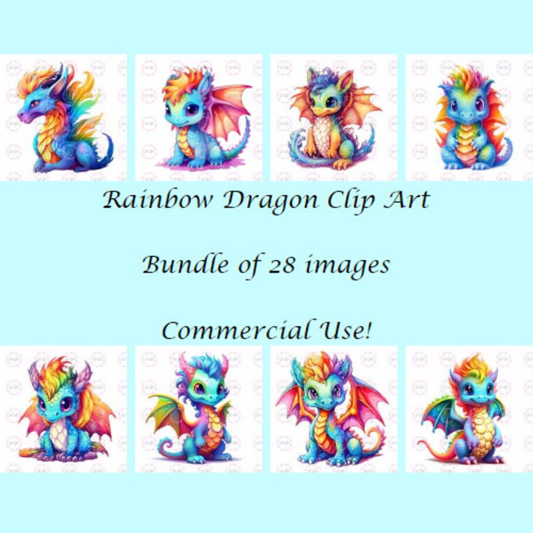 Rainbow Dragon Clip Art - 28 Bundle - PNG (with and Without Background ...
