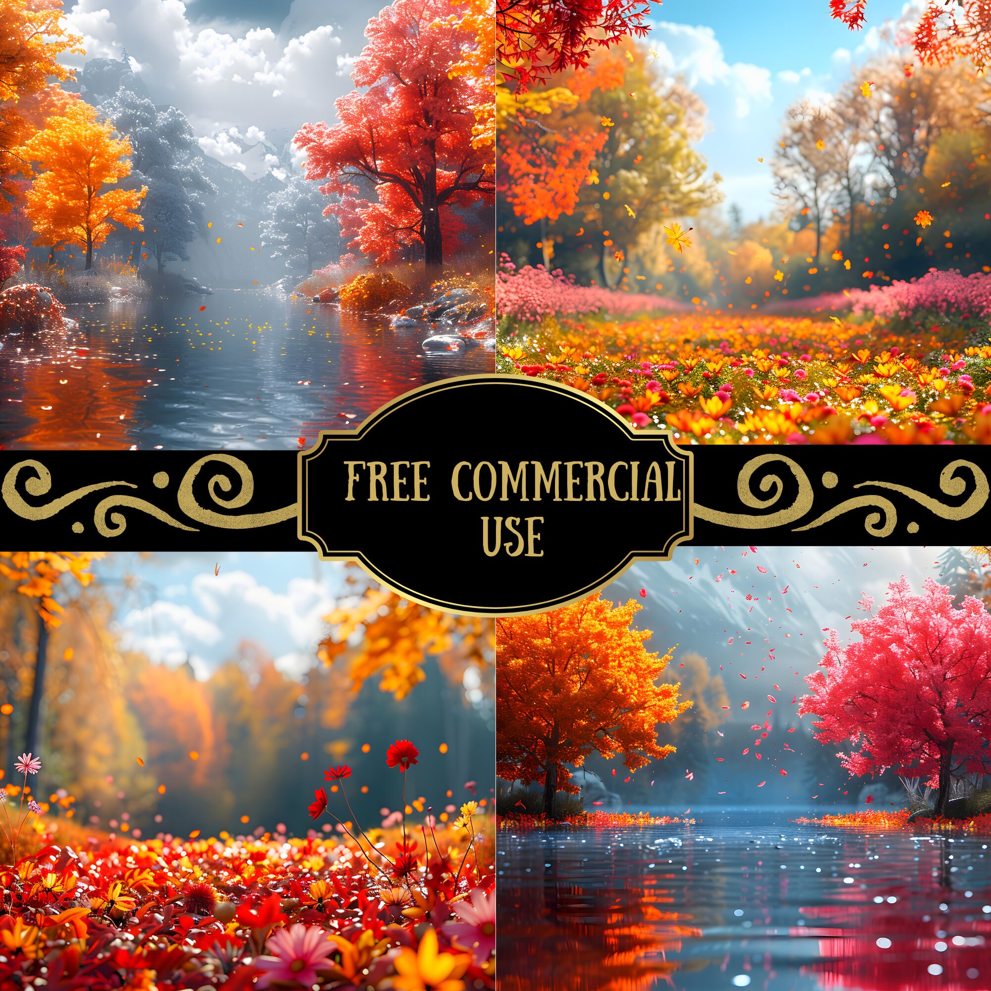 Complete Bundle: Seasonal Digital Backgrounds Lush Spring & Warm Autumn ...