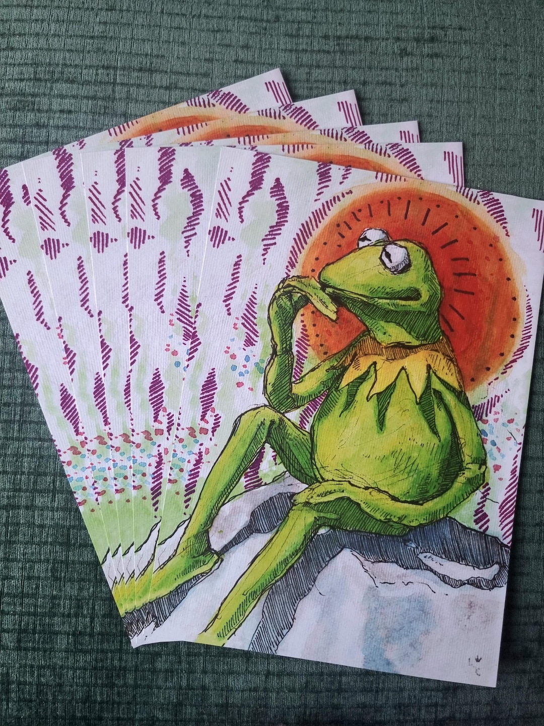 Pondering Frog - Kermit Inspired Art Print - A4 Size - Etsy