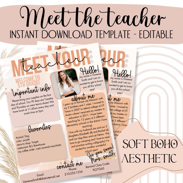 Boho Meet the Teacher Template - Etsy