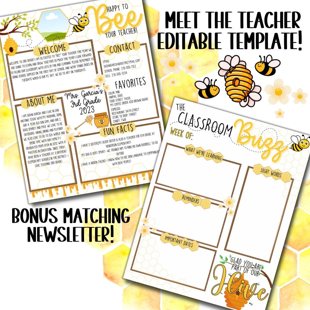 Editable Honey Bee Theme Meet the Teacher Form and Class Newsletter ...