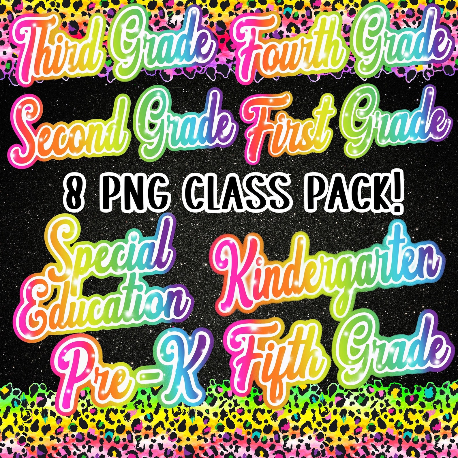 Back to School Lisa Frank Inspired 8 PNG Bundle Grade Level - Etsy