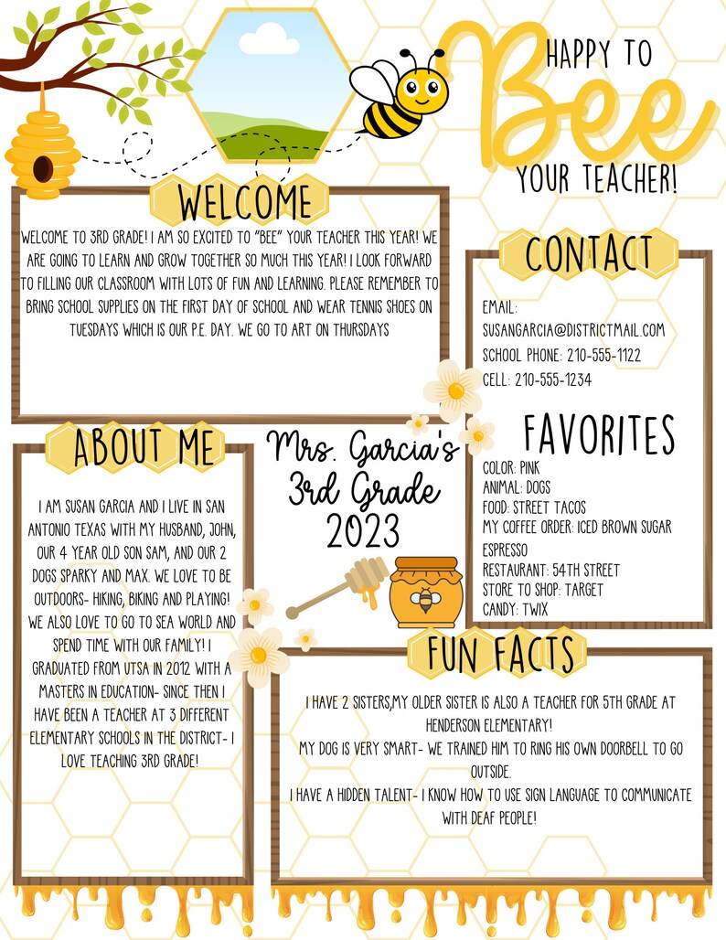 Editable Honey Bee Theme Meet the Teacher Form and Class - Etsy México