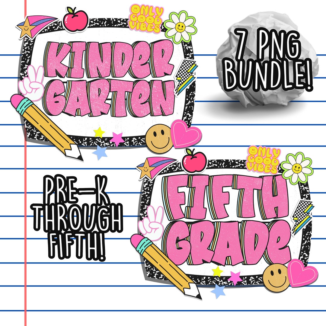 Back to School Grade Levels PNG Digital Bundle Composition Notebook ...