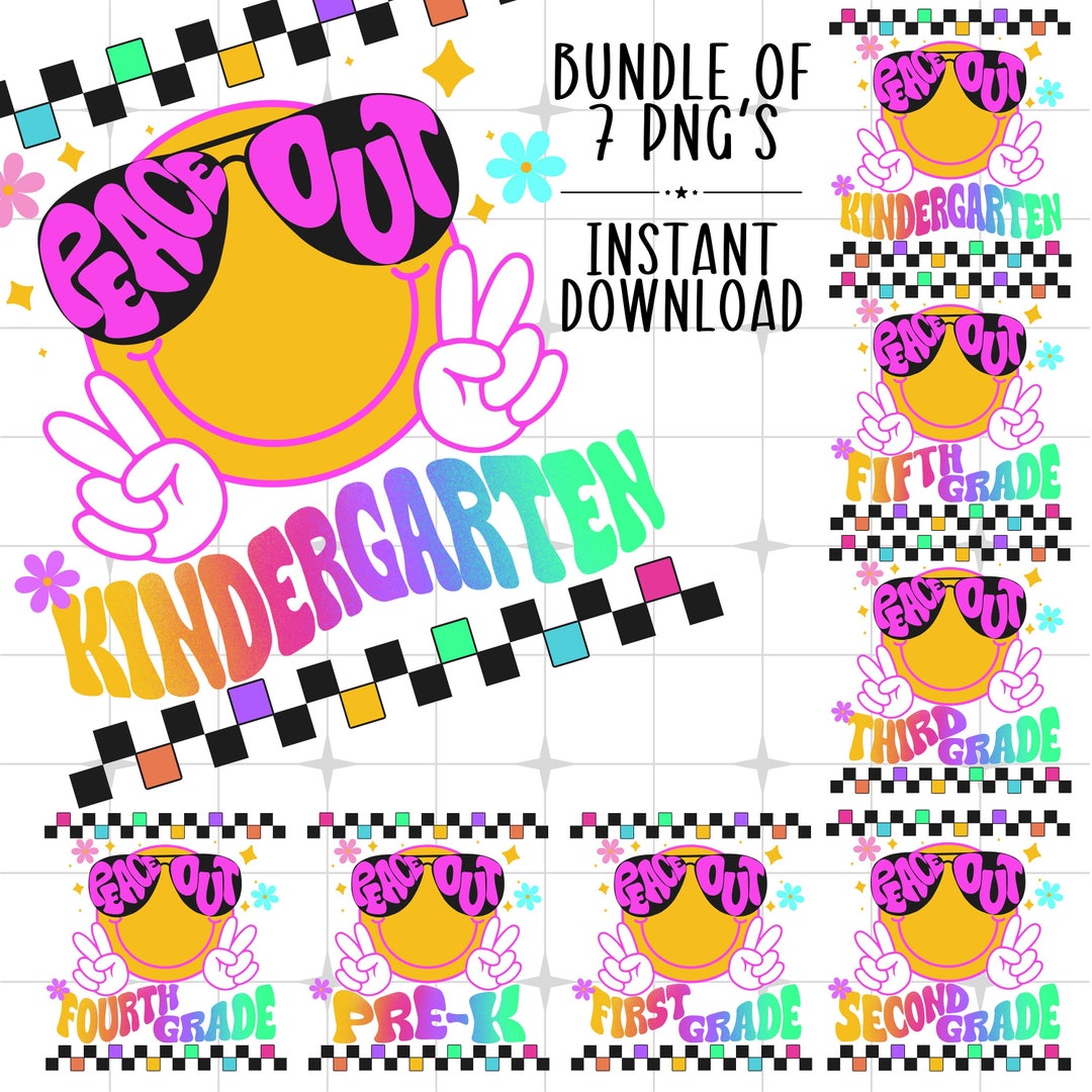 Peace Out Kindergarten Png Bundle | Retro Teacher Last Day | Teacher ...