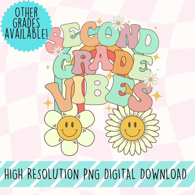Second Grade Vibes Retro Font Digital PNG File Back to School - Etsy