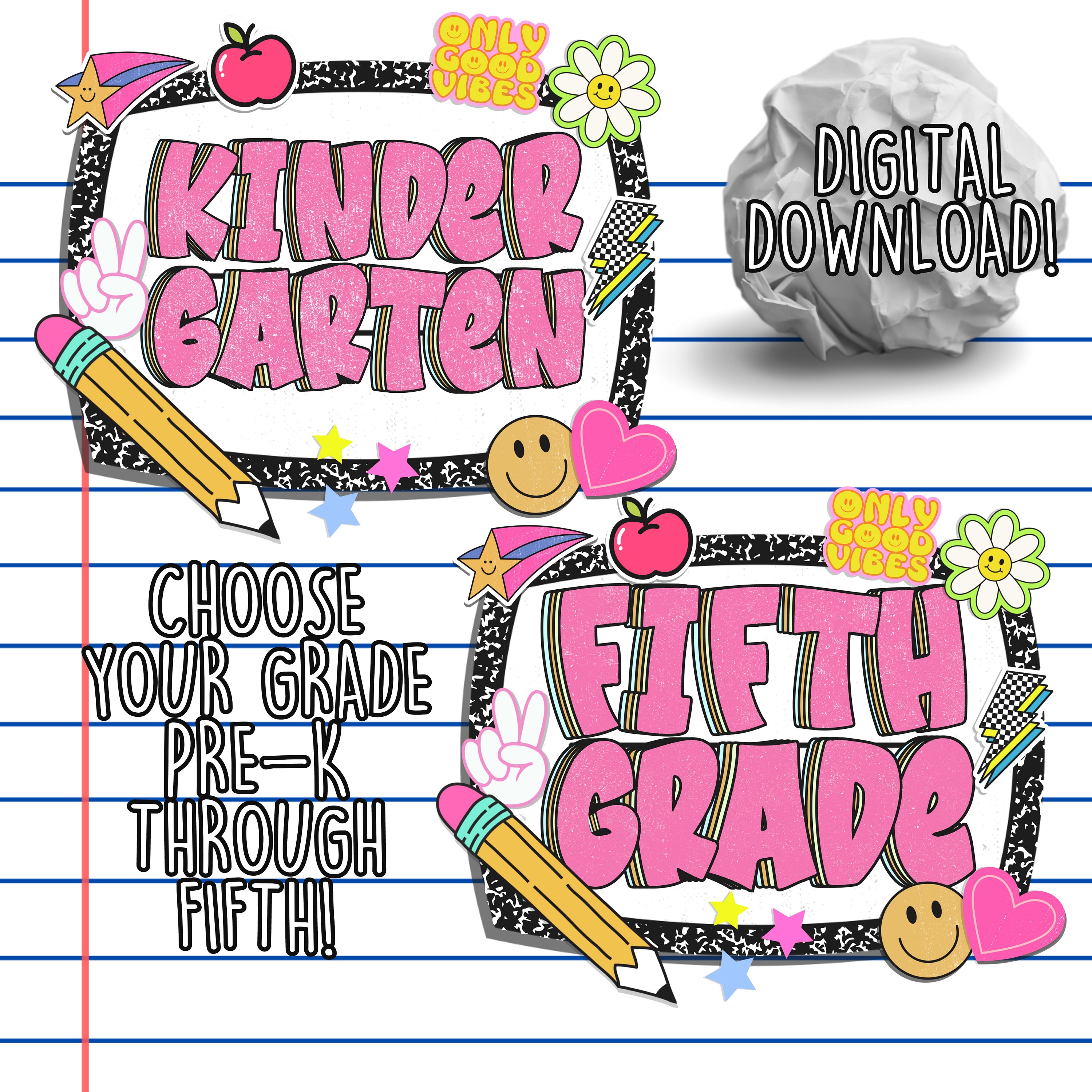 Back to School Grade Level PNG Digital Image Composition Notebook Style ...