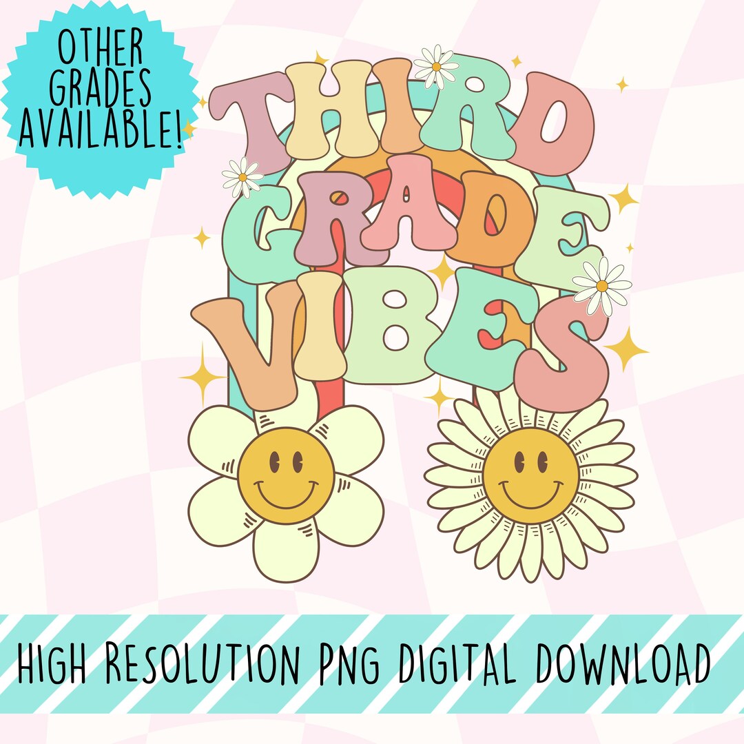 Third Grade Vibes Retro Font Digital PNG File Back to School Retro ...