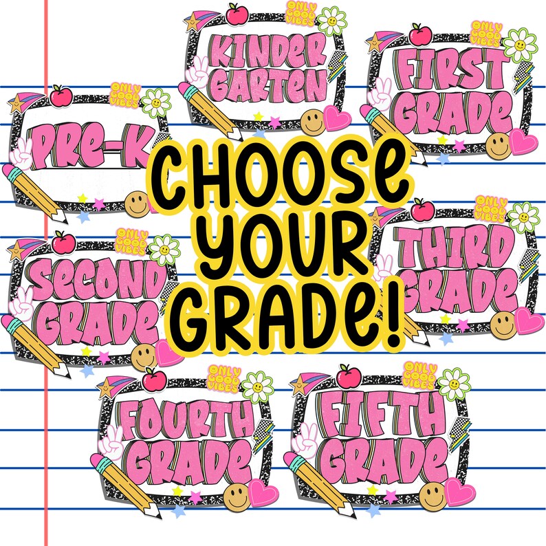 Back to School Grade Level PNG Digital Image Composition Notebook Style ...