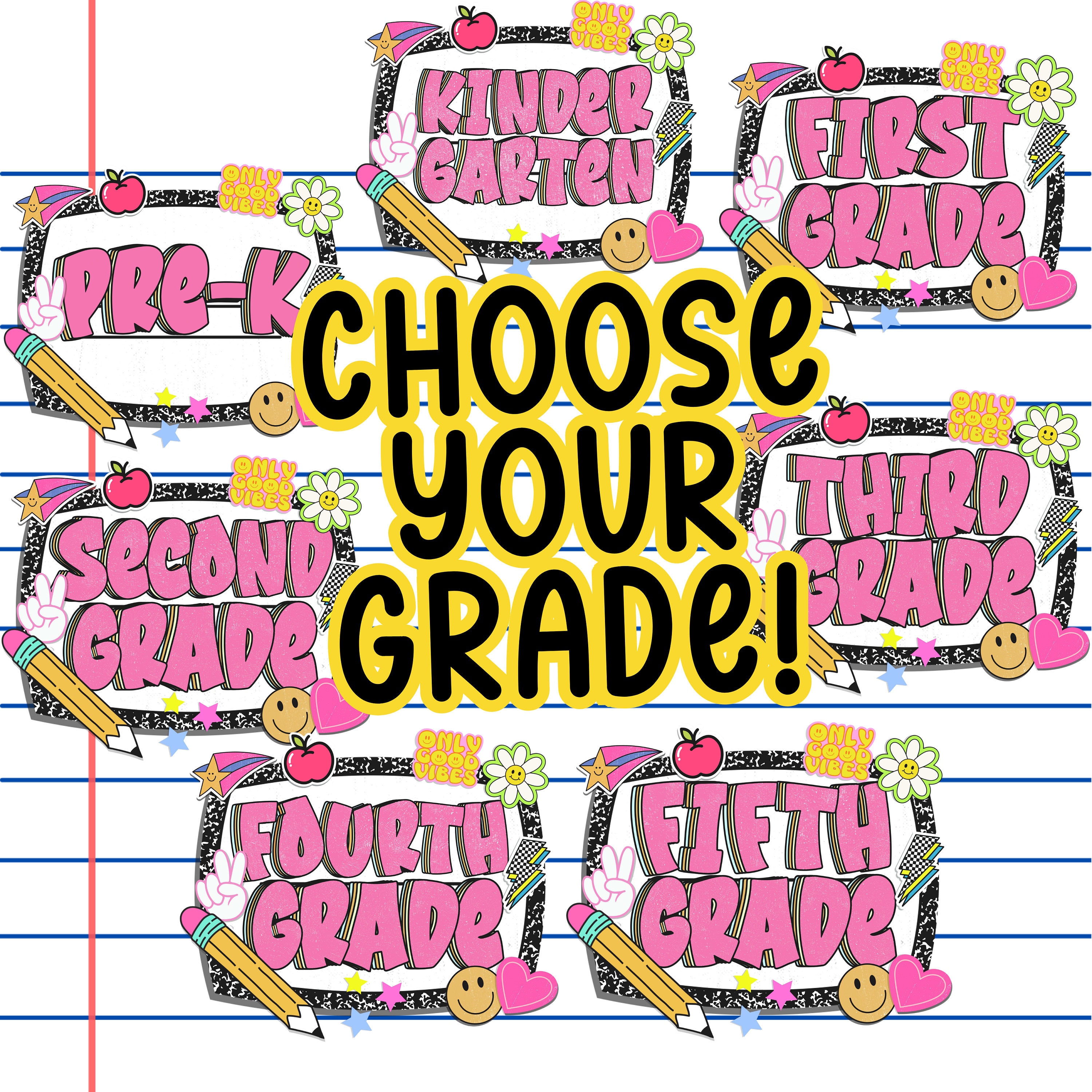 Back to School Grade Level PNG Digital Image Composition Notebook Style ...