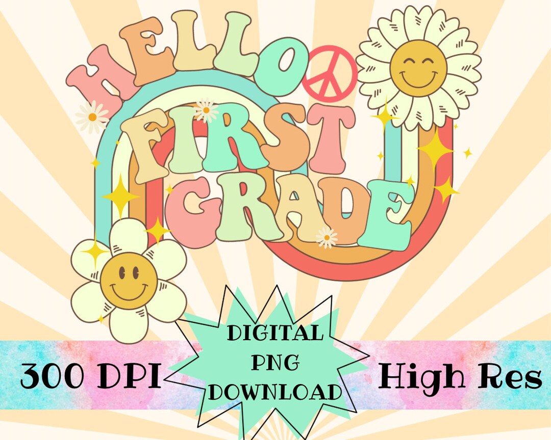 Hello First Grade Retro Font Digital PNG File Back to School Retro ...