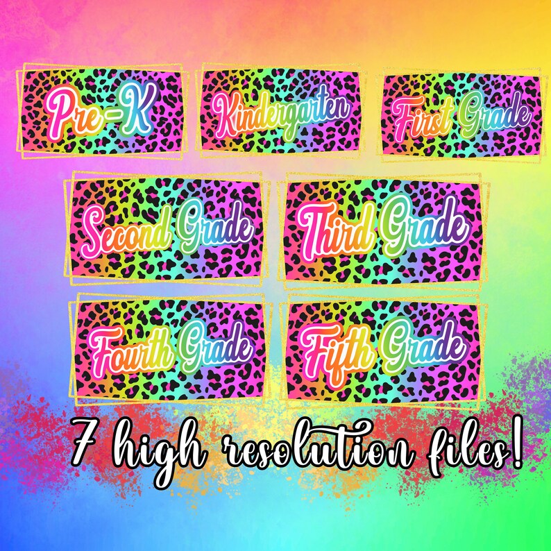 Back to School Lisa Frank Inspired 7 PNG Bundle Grade Level ...