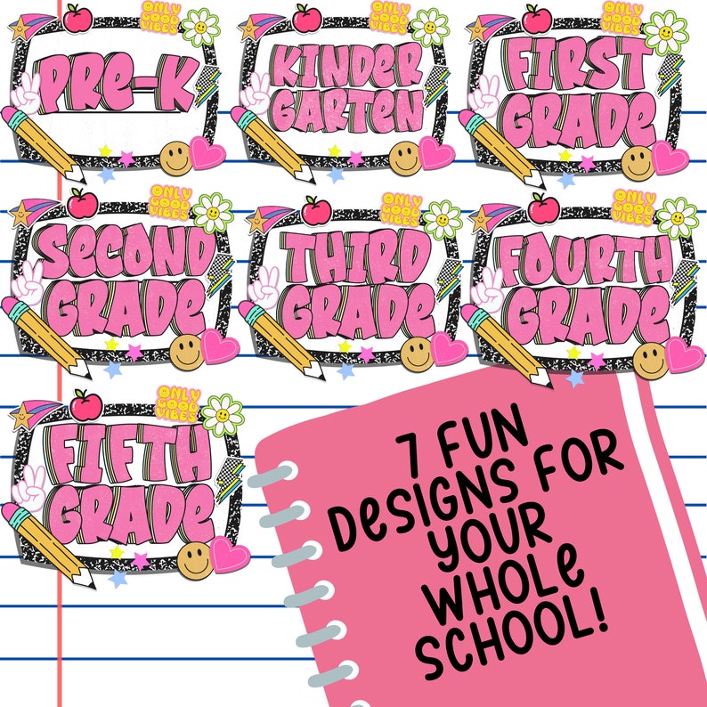Back to School Grade Levels PNG Digital Bundle Composition Notebook ...