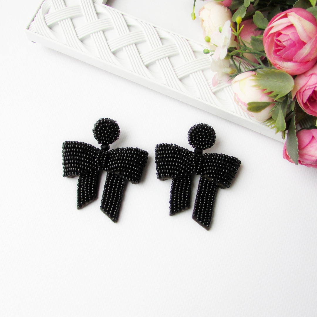 Bow Earrings Bows Beadwork Statements Earrings Trending - Etsy