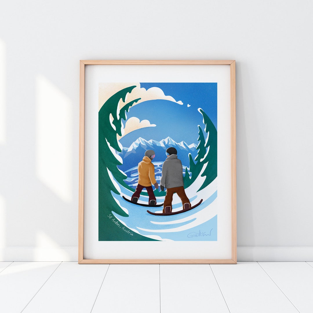 Custom Snowboarding Vintage-style Travel Art Print - Personalised ...