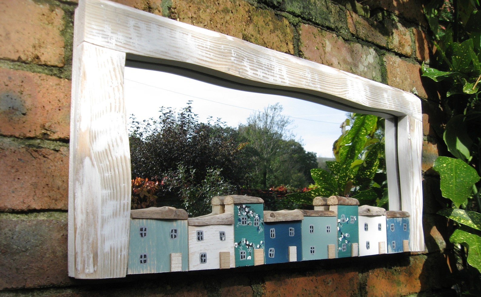 Funckles Driftwood Mirror With Houses 'teal Cherry Blossom' Nautical ...