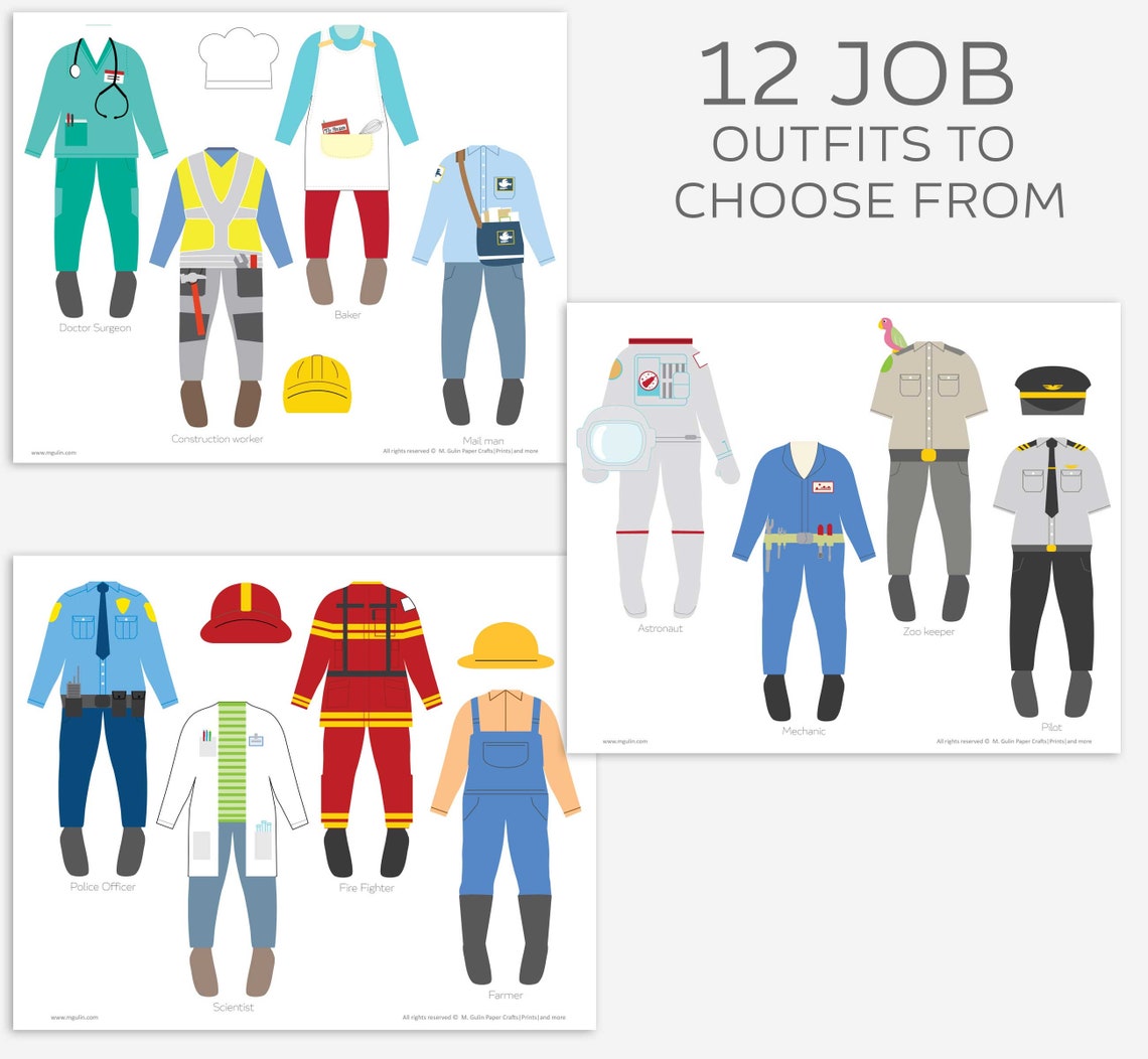 Paper Dolls Kit Occupations. Printable Activity Craft Girls & Boys ...