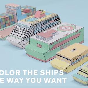 Ships and Boats Paper Toys. Printable Activity Sheets. Paper Craft Kit ...