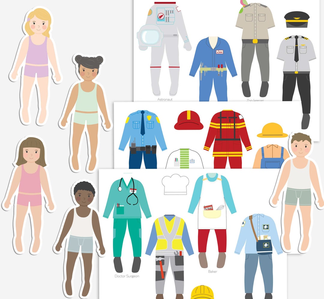Paper Dolls Kit Occupations. Printable Activity Craft Girls & Boys ...