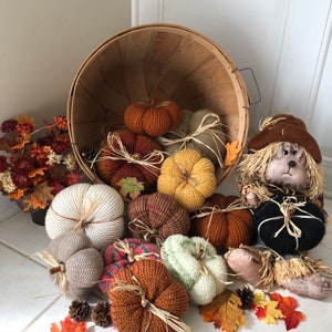 Knit Pumpkins - Fall Decor - Autumn Display - Thanksgiving Centerpiece ...