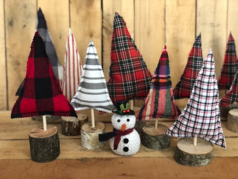 Rustic Plaid Trees / Christmas Decor / Plaid Holiday Decor / | Etsy