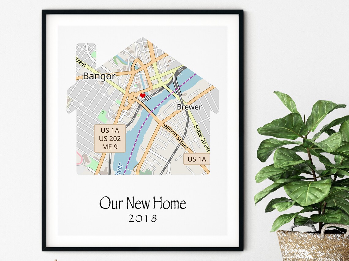 Our First Home Map Print, Wedding Decor, House Shaped, Custom ...