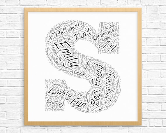 Personalized LETTER Word Art Digital Print Gifts for her | Etsy
