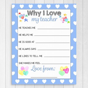 Teacher Appreciation Print, Why I Love My Teacher, Teacher Appreciation ...