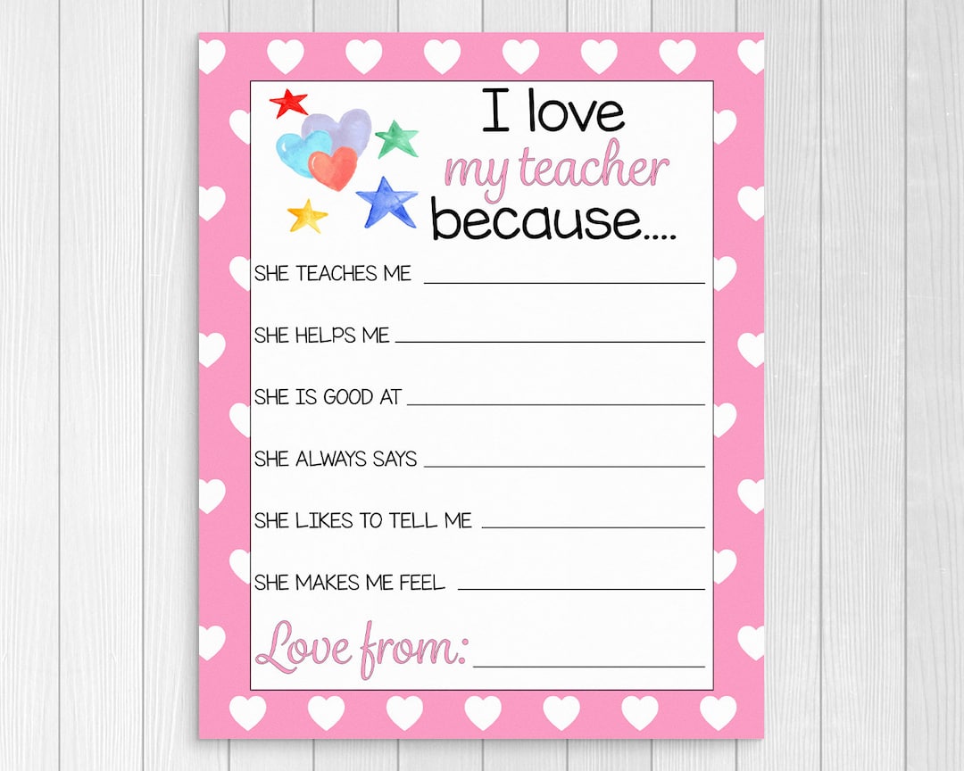 Teacher Appreciation Print, Why I Love My Teacher, Teacher Appreciation ...