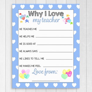 Teacher Appreciation Print, Why I Love My Teacher, Teacher Appreciation ...