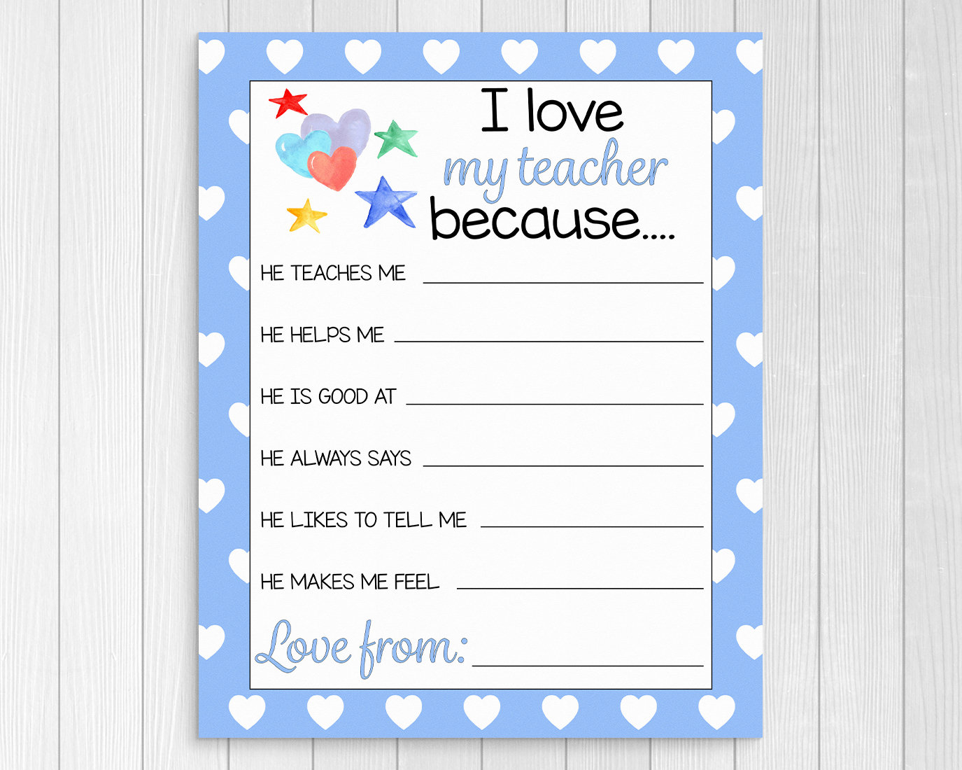 Teacher Appreciation Print, Why I Love My Teacher, Teacher Appreciation ...