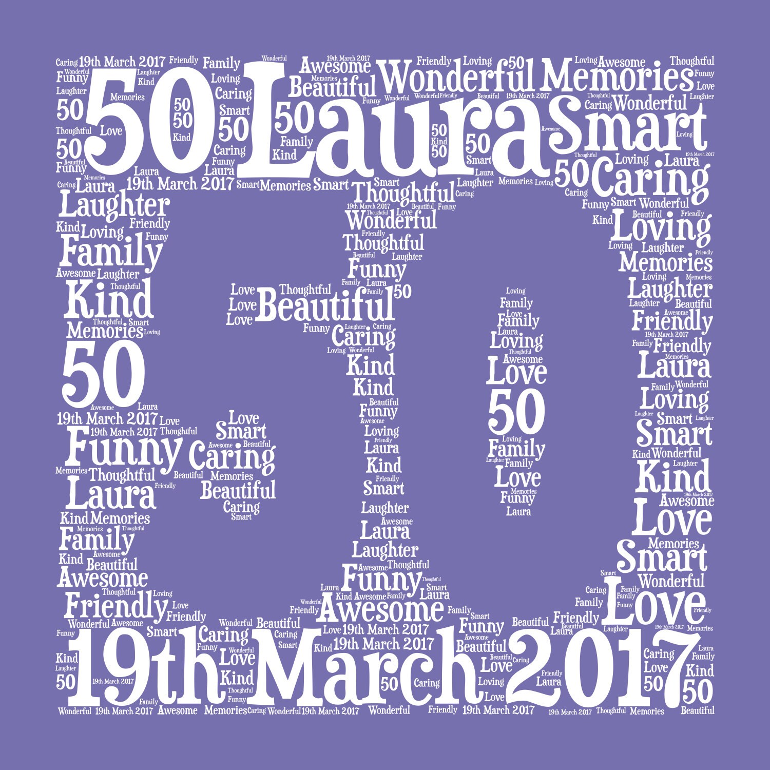 PERSONALIZED 50TH BIRTHDAY GIFT ~ Printable ~ Word Art ~ Gift for Her ...