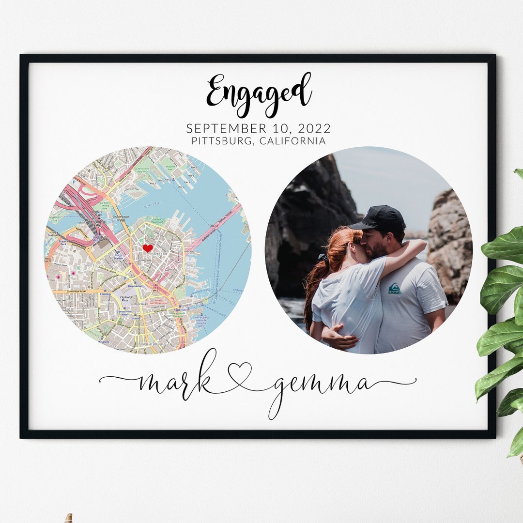 Engagement Map Print Gift, Engagement Print, Engagement Coordinates ...