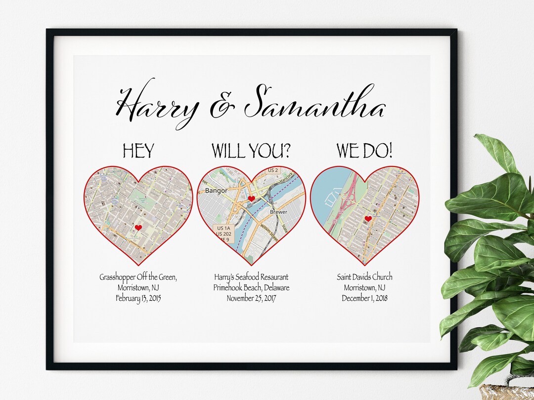 MAP ENGAGEMENT GIFT, Unique Engagement Gift, Engagement Map Gift ...