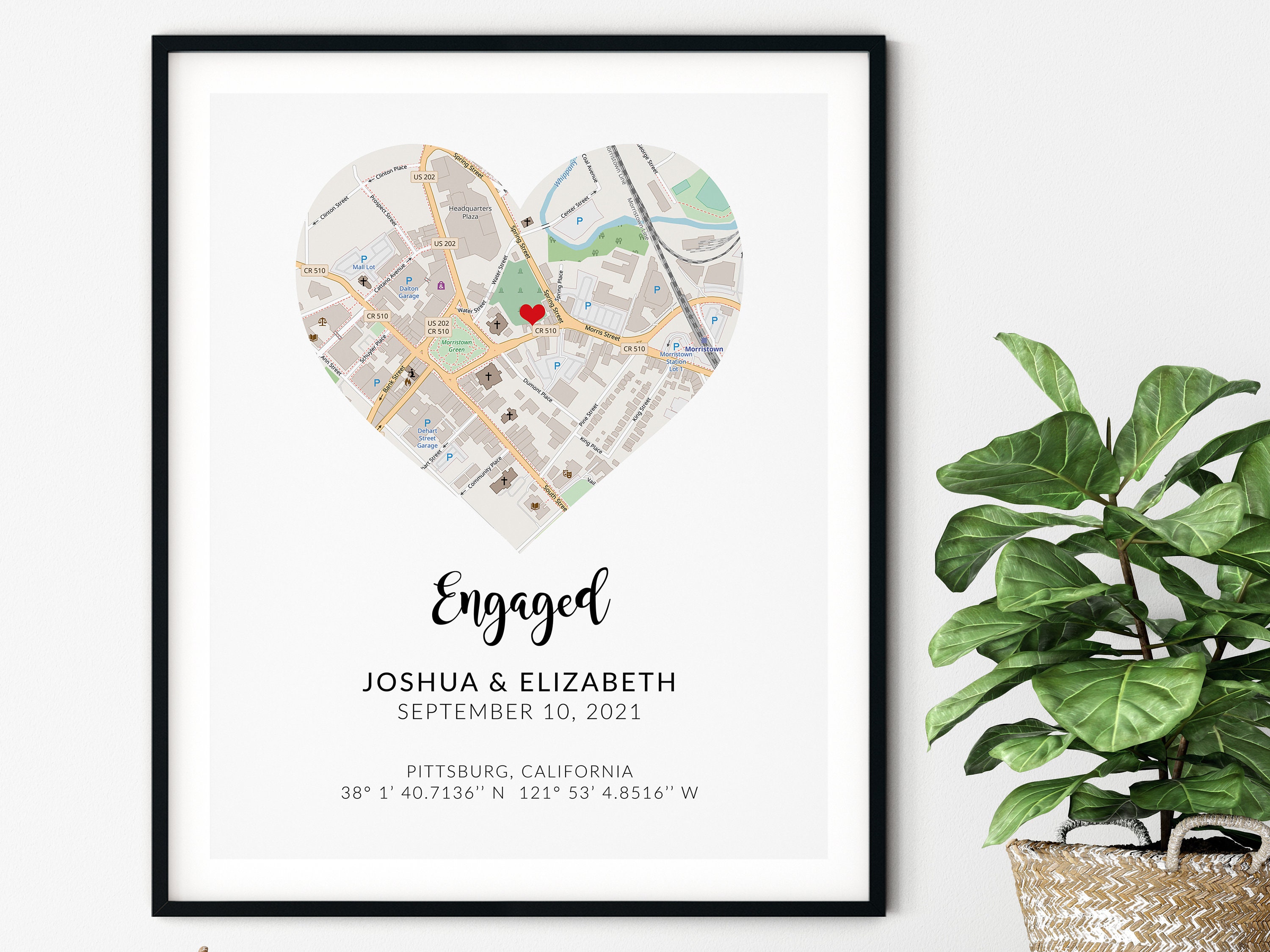 Engagement Map Print Gift Engagement Print Engagement - Etsy