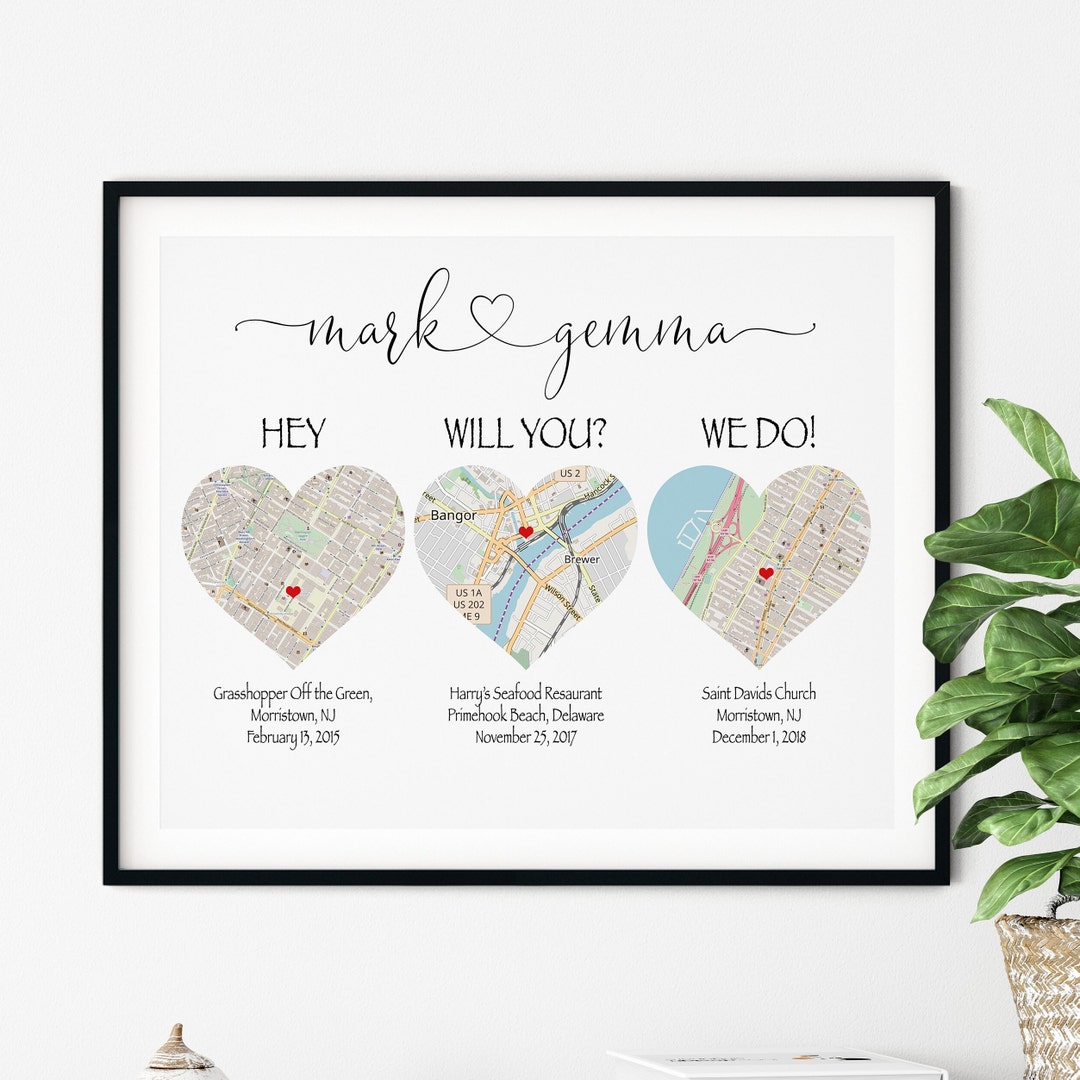 MAP ENGAGEMENT GIFT, Unique Engagement Gift, Engagement Map Gift ...