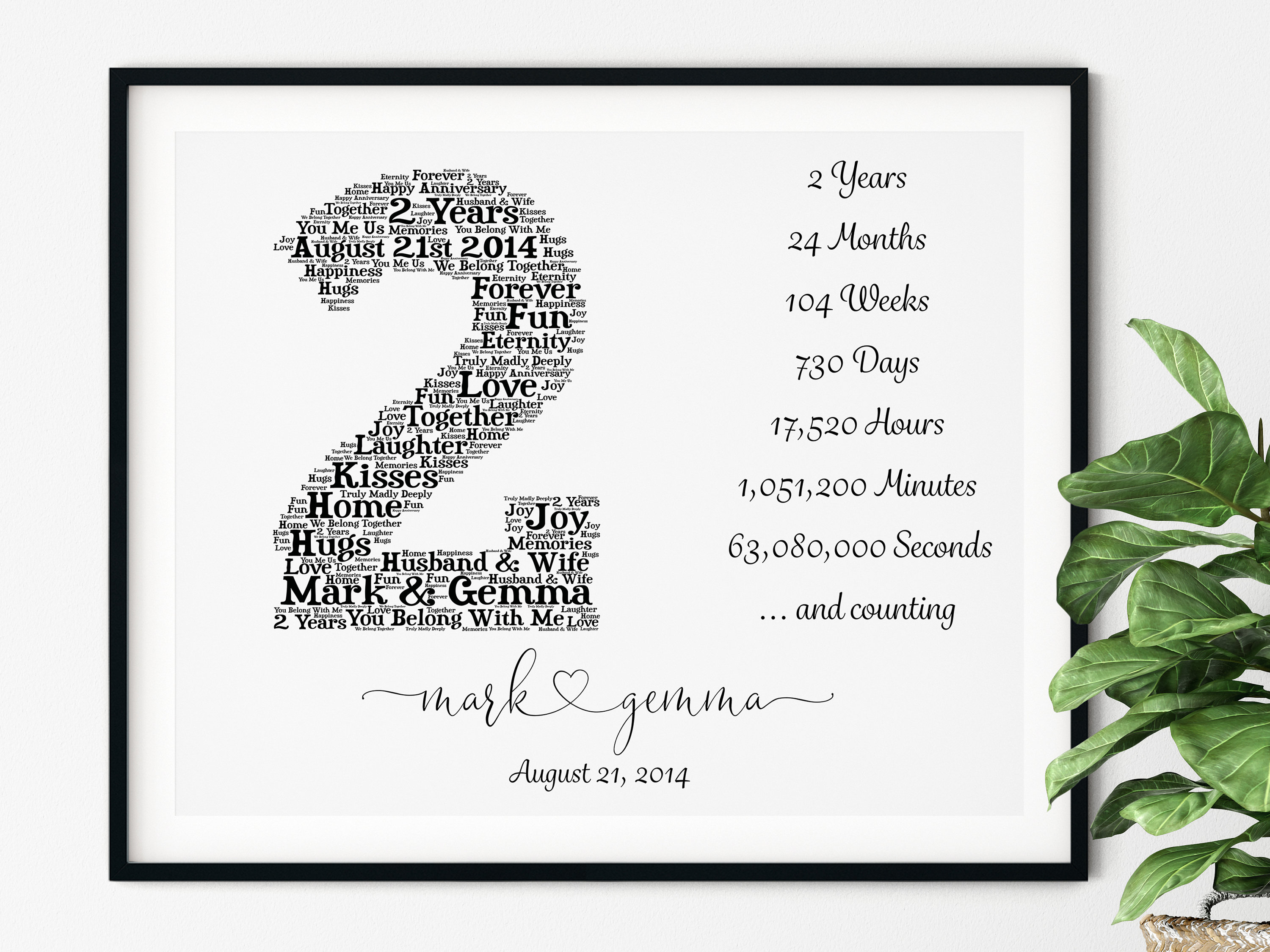 Personalized Second Anniversary Gift, 2 Year Anniversary Gift, Two Year ...