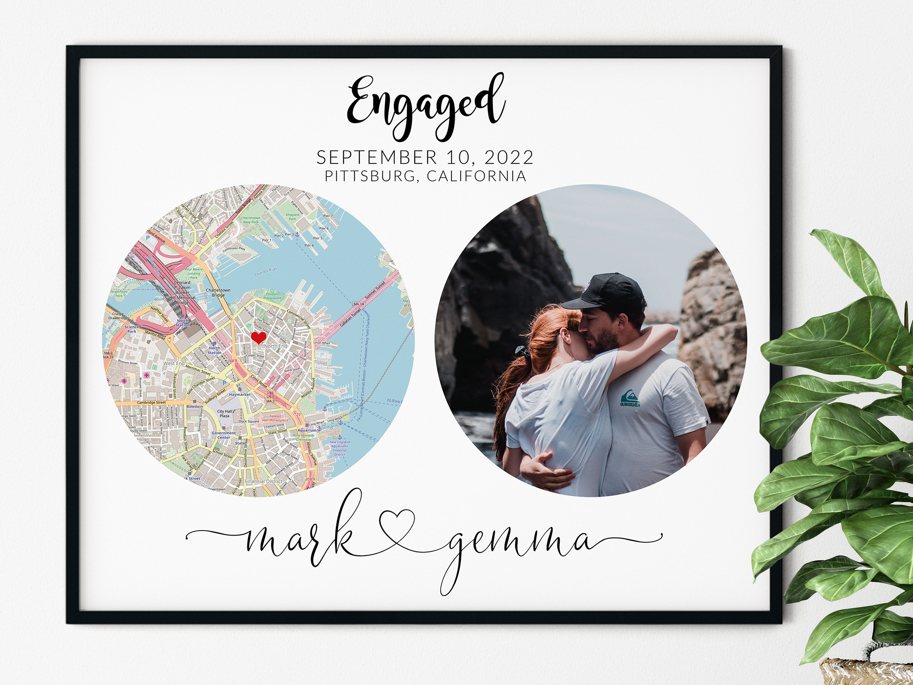 Engagement Map Print Gift Engagement Print Engagement - Etsy