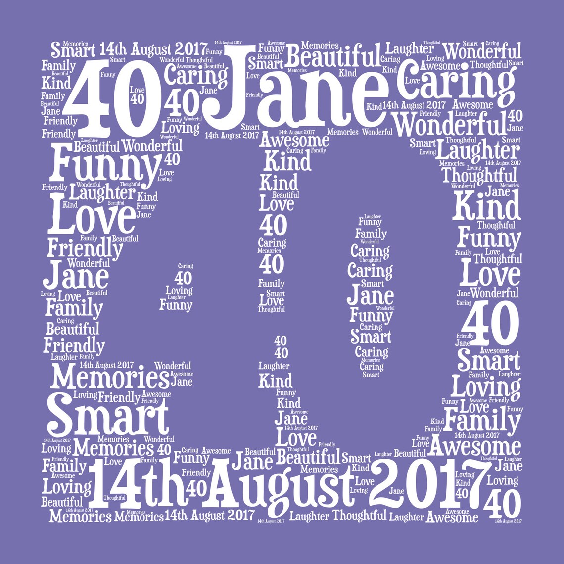 PERSONALIZED 40TH BIRTHDAY GIFT ~ Printable ~ Word Art ~ Gift for Her ...