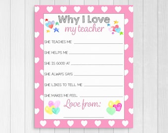 Teacher Appreciation Print, Why I Love My Teacher, Teacher Appreciation ...