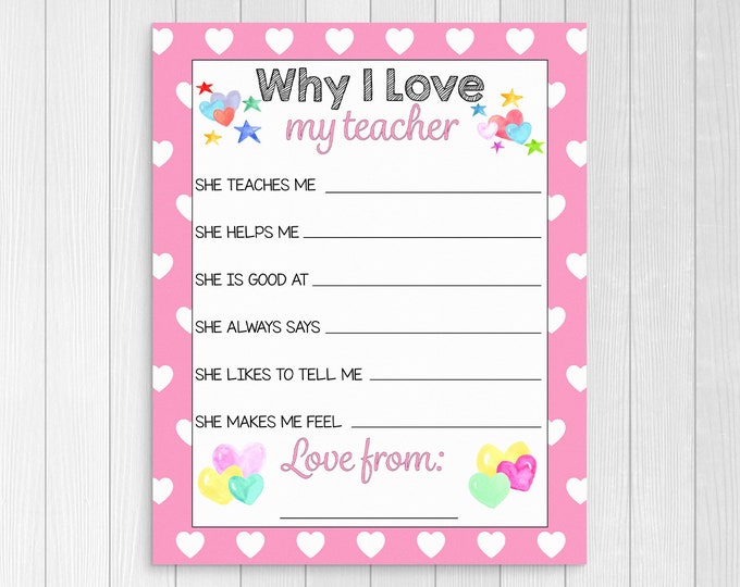 Teacher Appreciation Print, Why I Love My Teacher, Teacher Appreciation ...