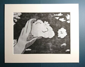 Linocut Clouds - Etsy