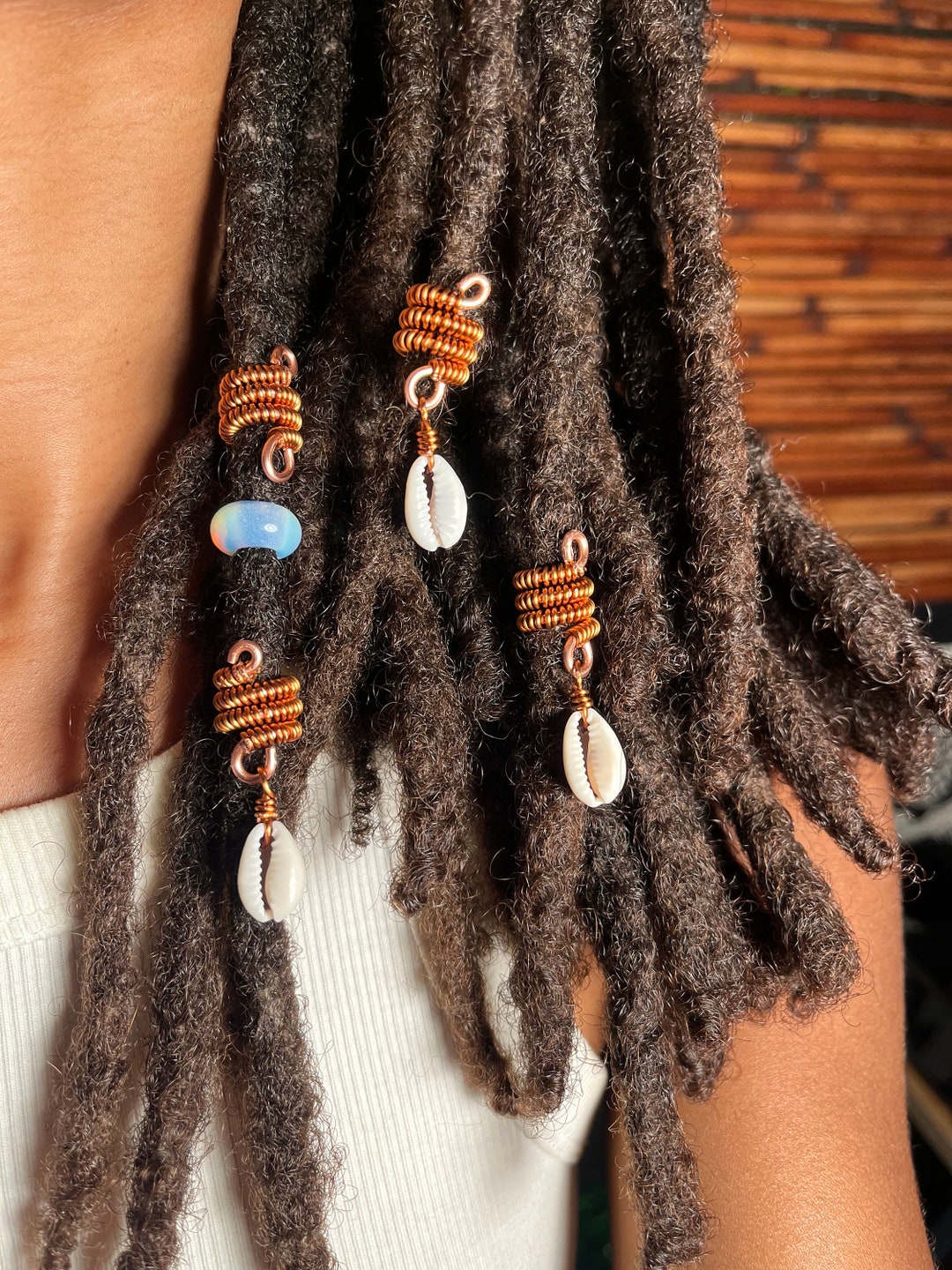 Copper Loc Jewelry, Copper Coils + Cowrie Shell. Set of 3. 100% Pure ...
